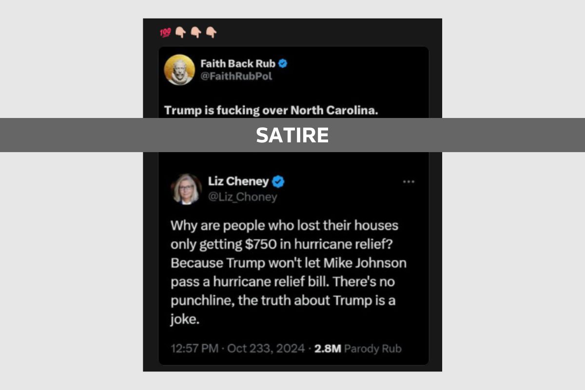 Fact Check: Fake Liz Cheney post on hurricane relief stems from parody ...