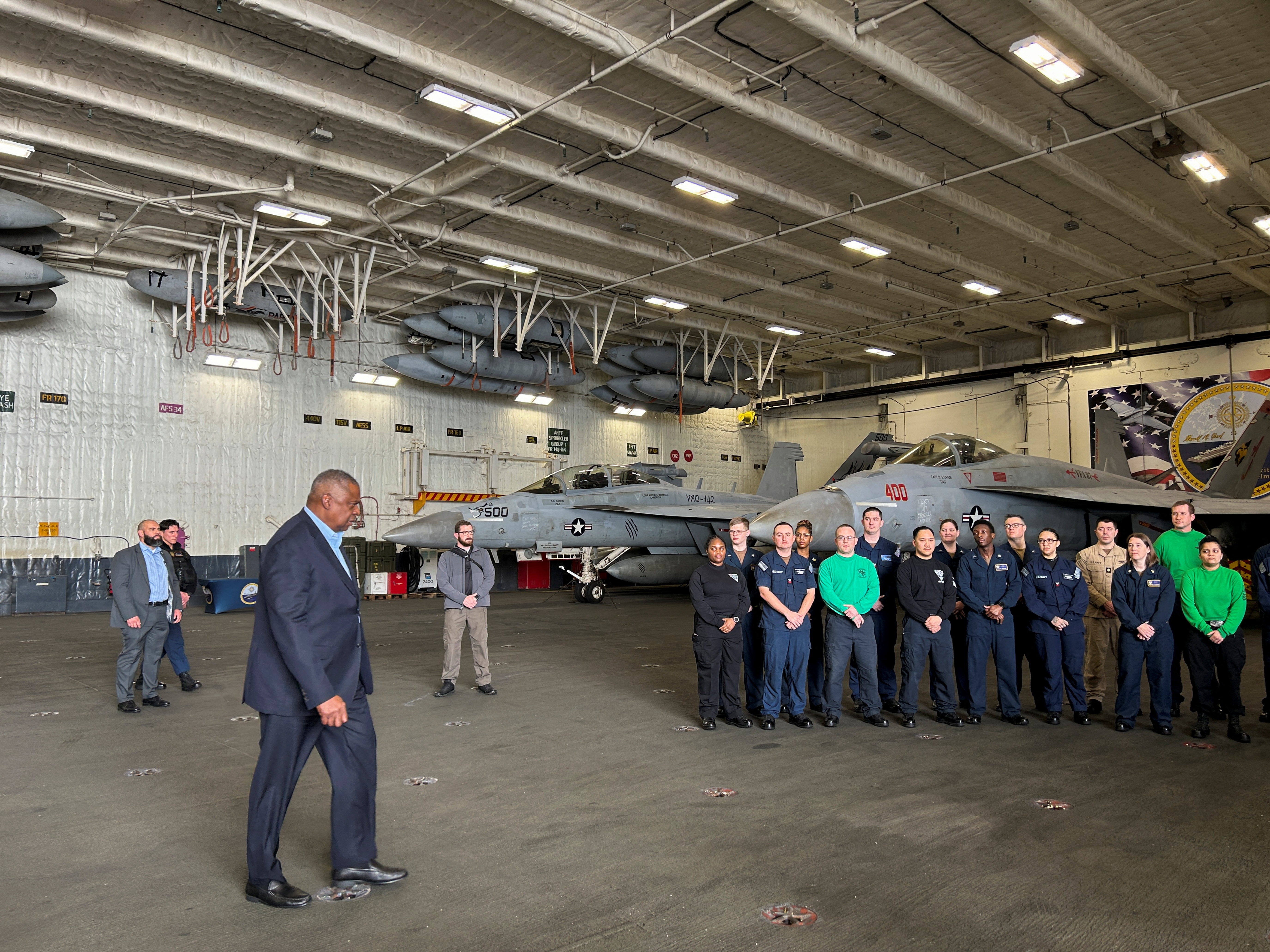 US defense secretary visits aircraft carrier, hails 'lynchpin' of ...