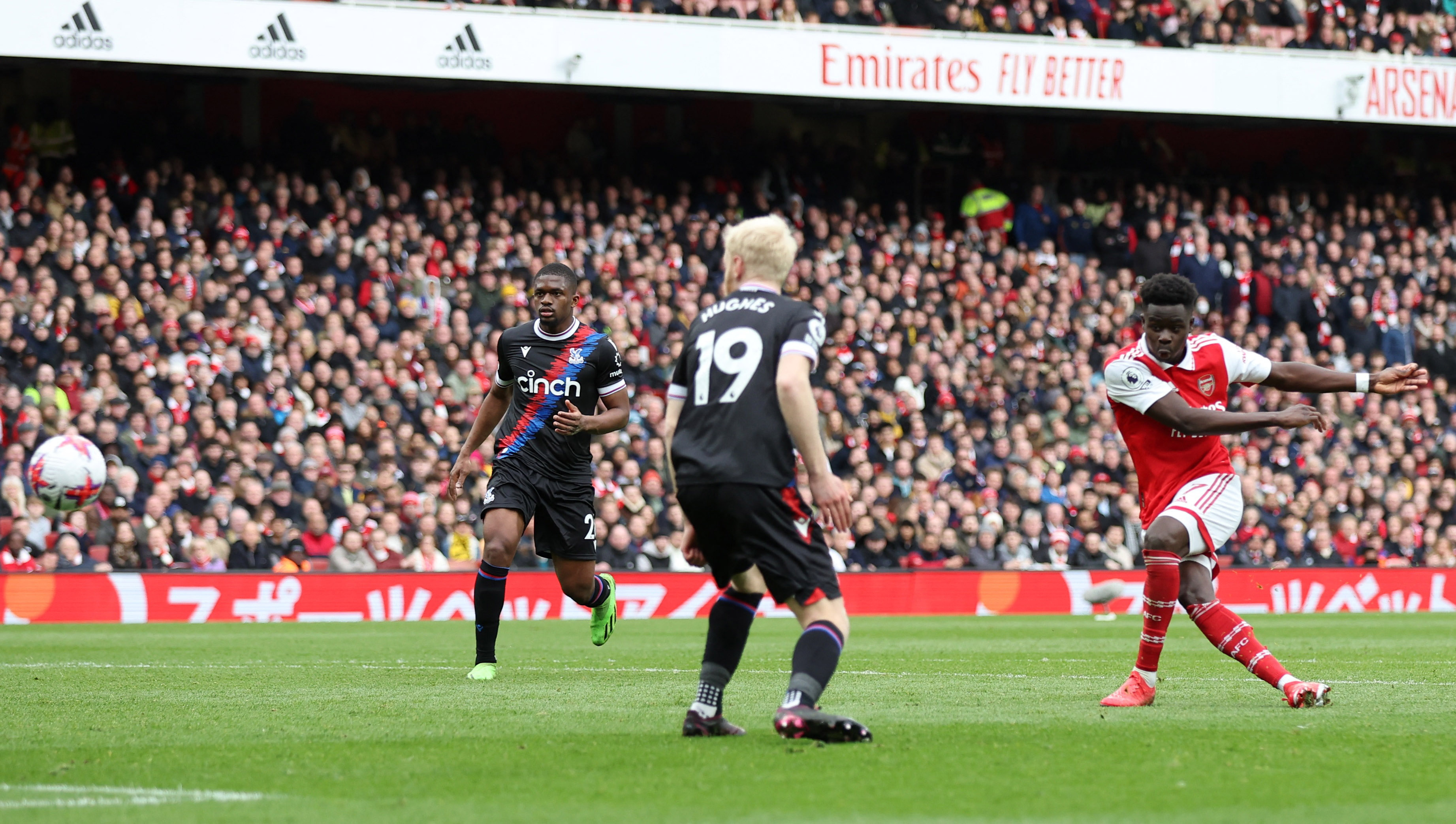 Saka double against Palace sends Arsenal eight points clear | Reuters