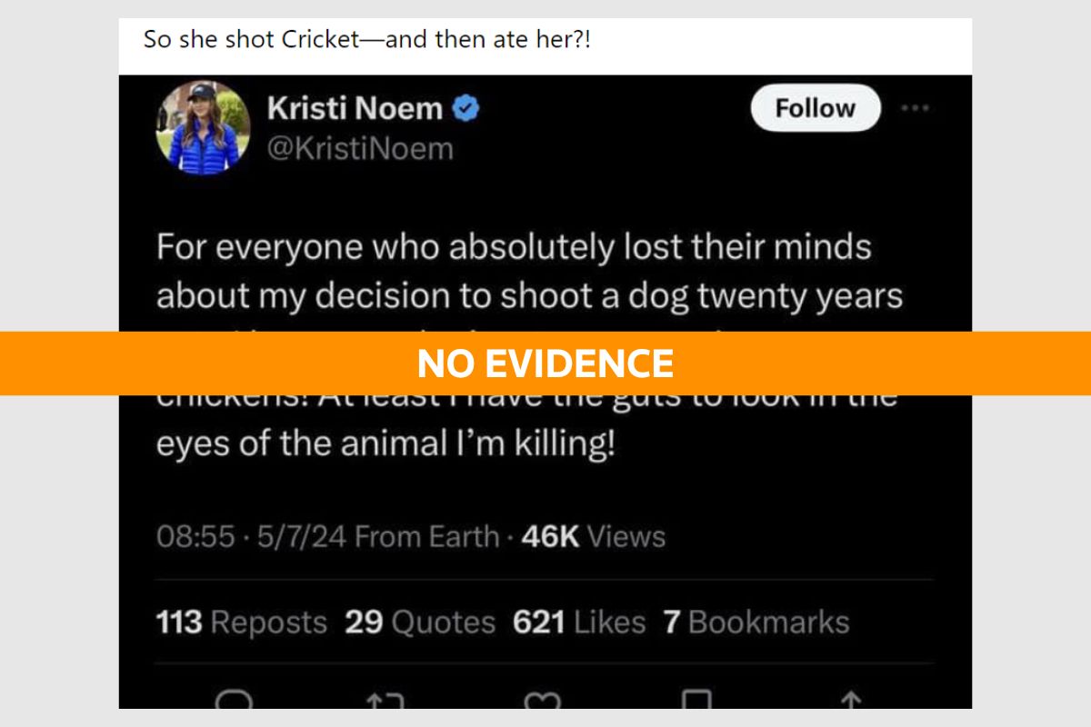 Fact Check: No evidence of South Dakota Gov. Noem post comparing dog killing to meat eating ...