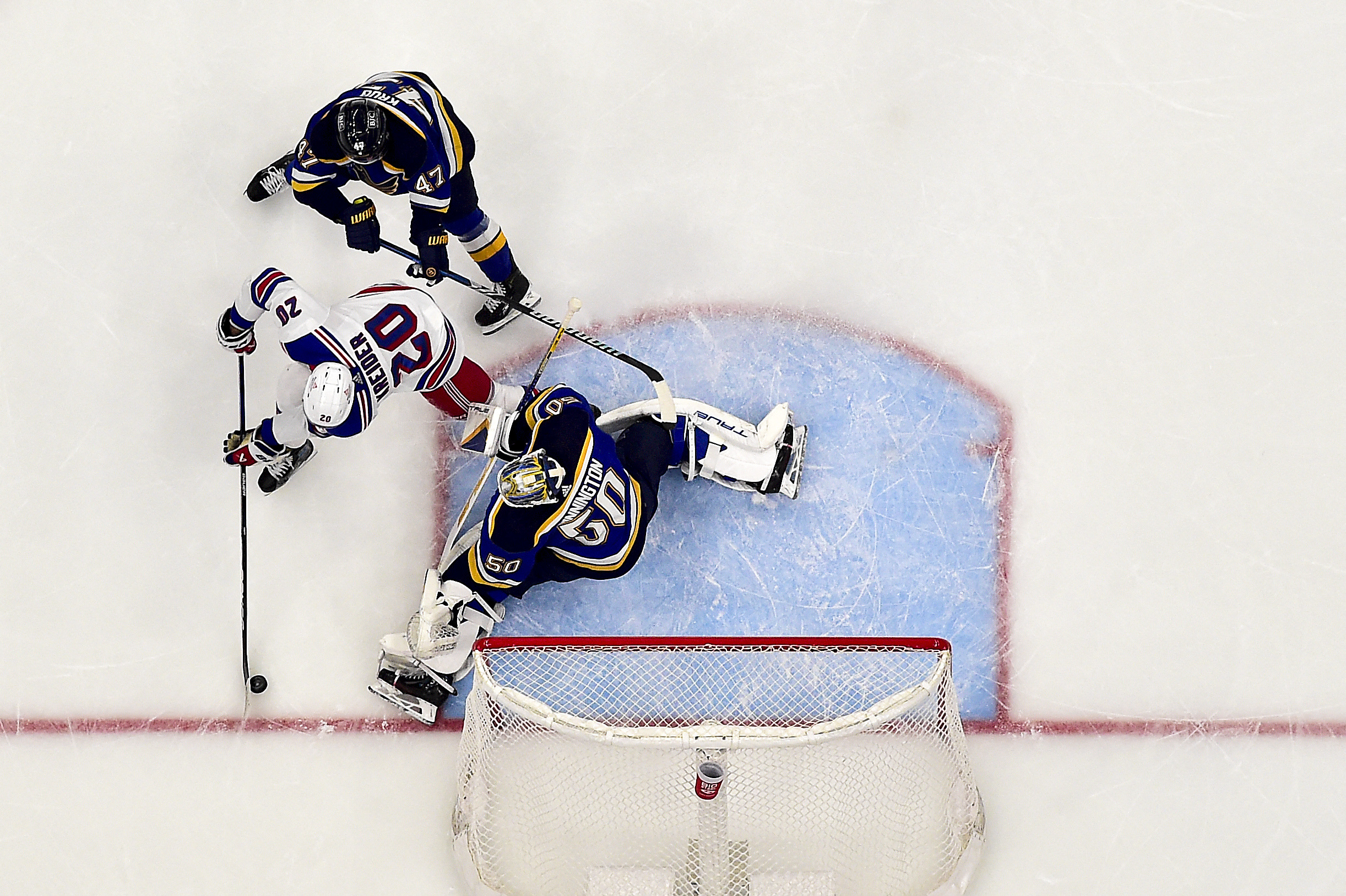 Jordan Kyrou's hat trick carries Blues past Rangers | Reuters