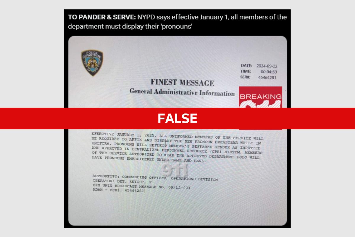 Fact Check: NYPD memo requiring pronouns on uniforms is fake | Reuters