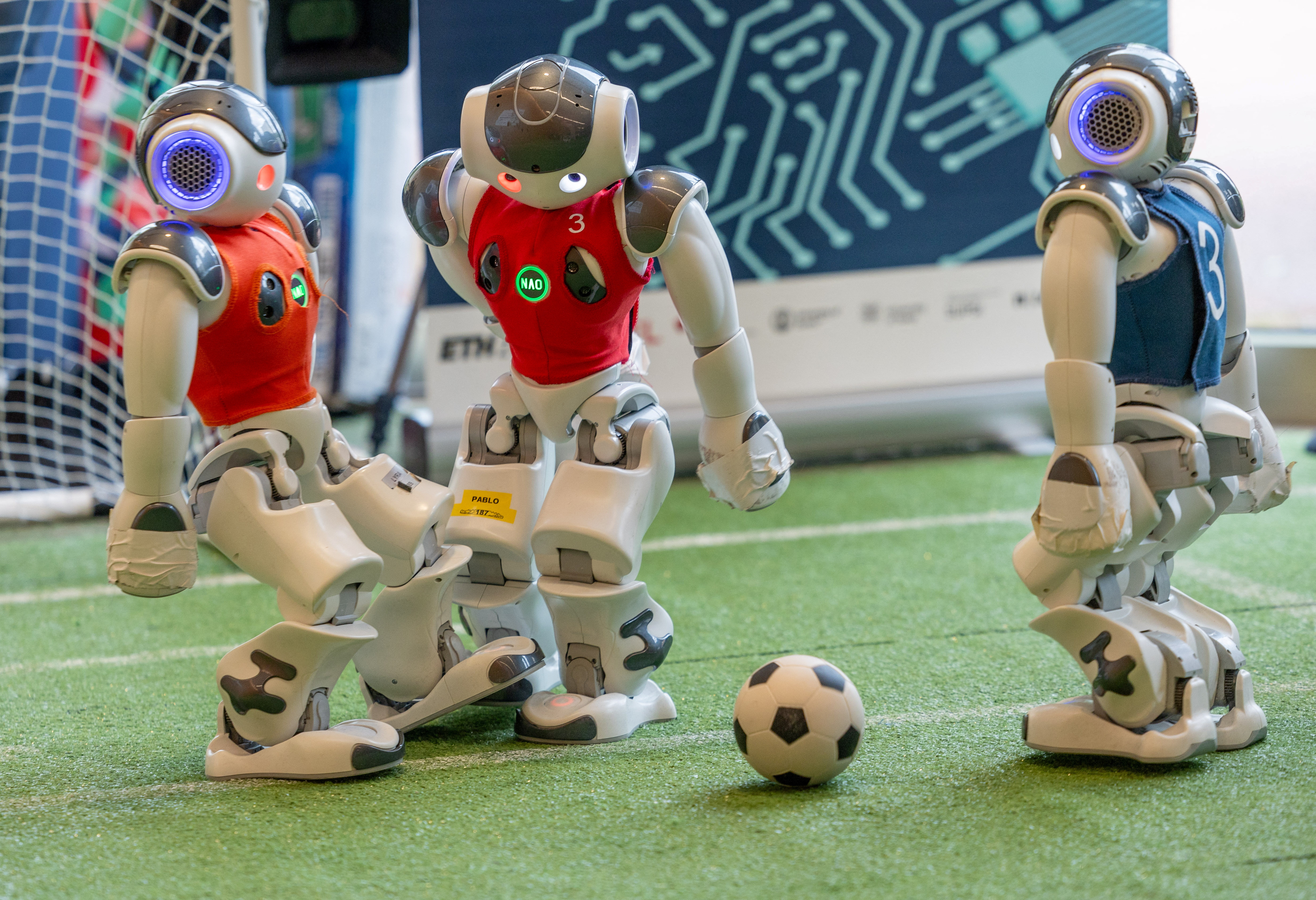Robots Playing Soccer Indoor Sport Game Football Master Robot