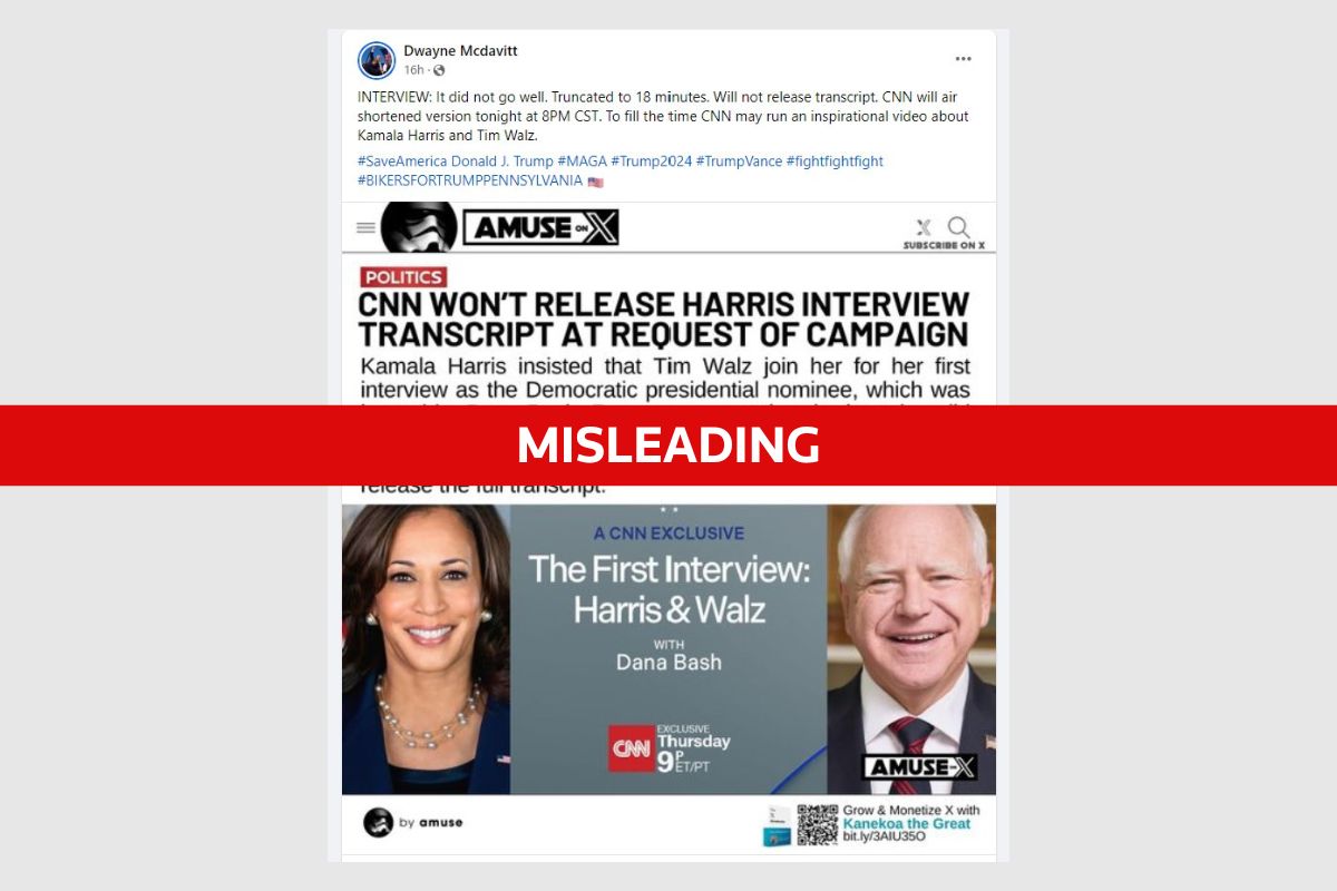 Fact Check: Harris-Walz interview was not cut short, CNN released transcript | Reuters